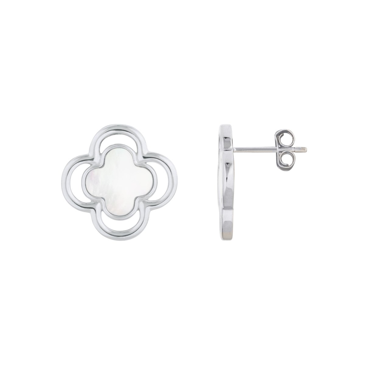 Double Clover Silver Stud Earrings with Mother of Pearl - Lulu B Jewellery