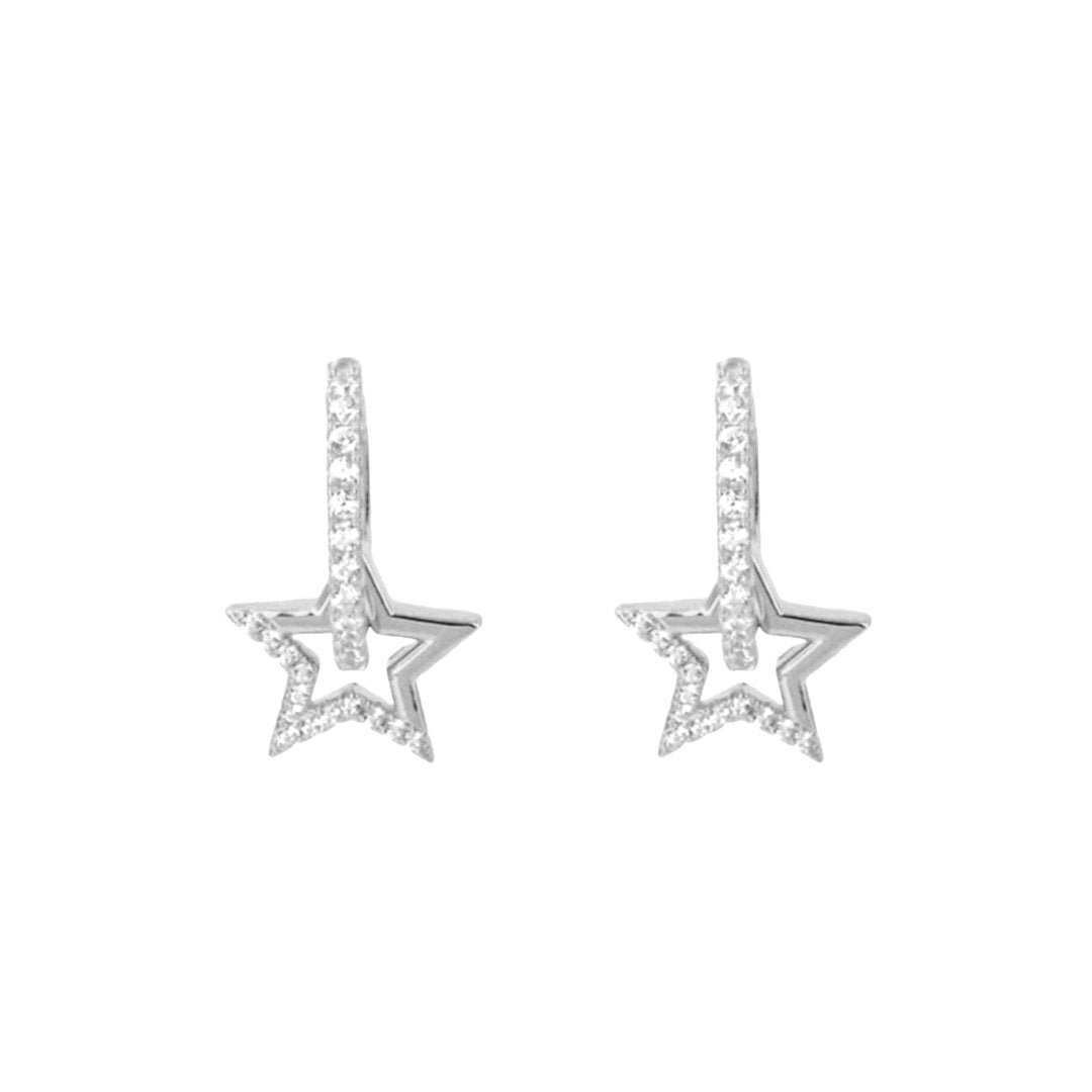 Mini Star Silver Hoop Earrings - Cubic Zirconia - Lulu B